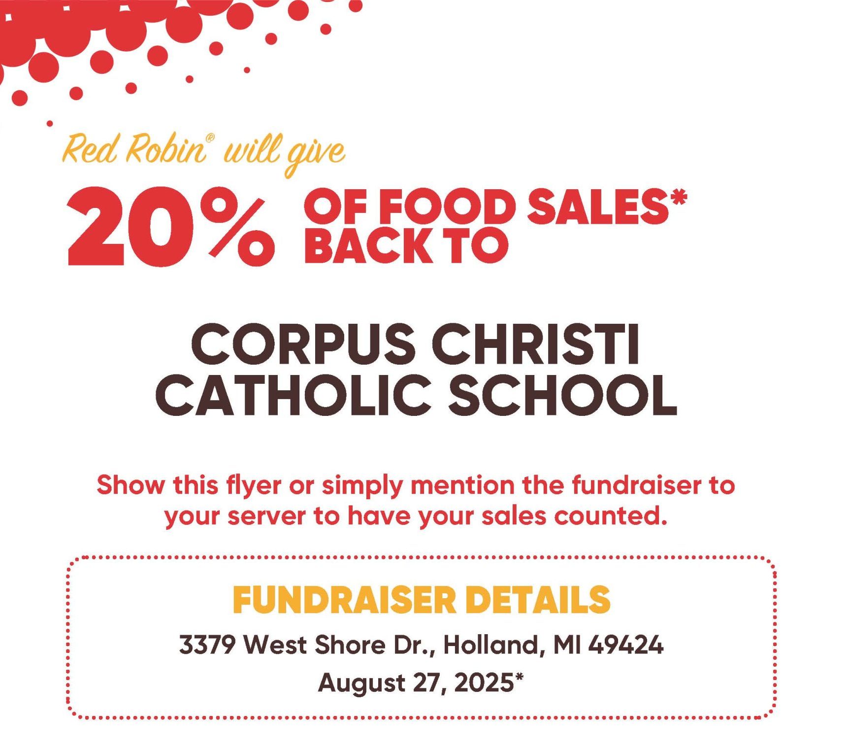 Red Robin Fundraiser – Our Lady of the Lake Parish