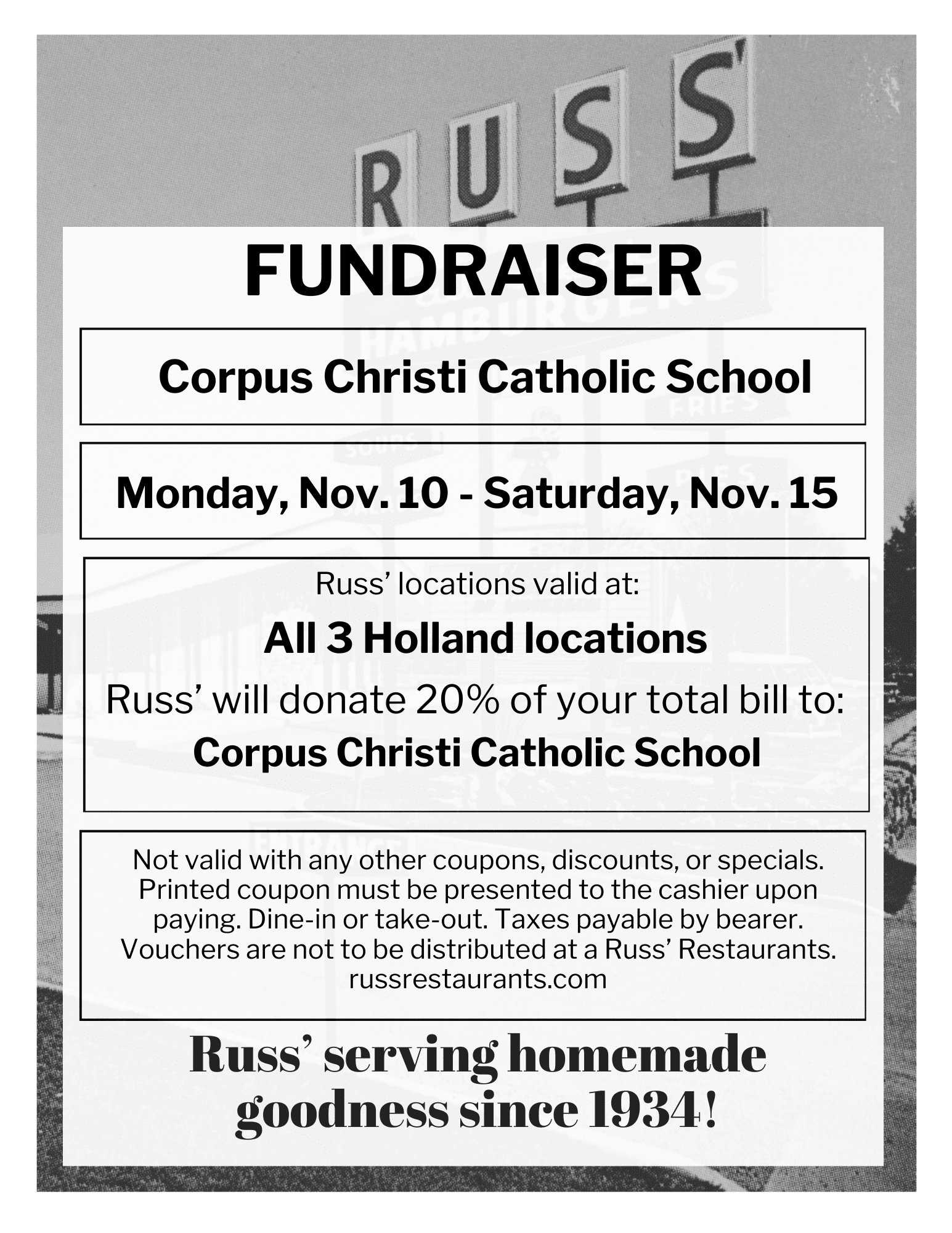 Russ’ Fundraiser November – Our Lady of the Lake Parish